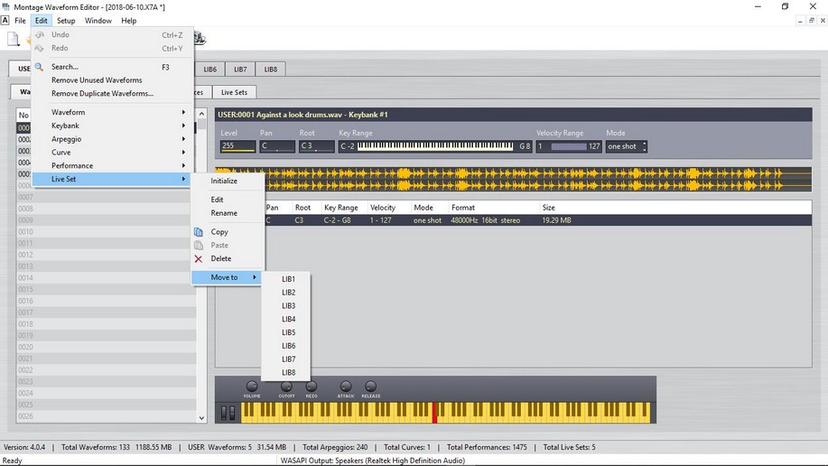Présentations et explications détaillées des menus du Montage Waveform ...